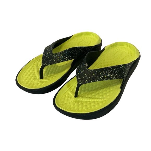CROCS | Shoes | Crocs Lightride Black Splatter Neon Yellow Thong Slipon ...